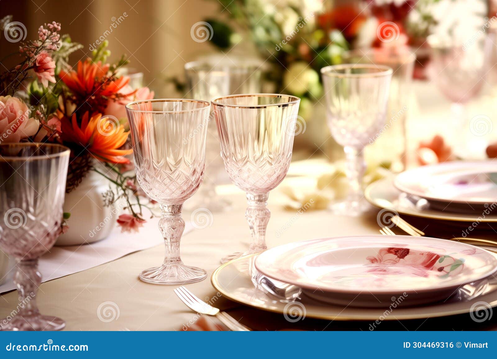 Pastel Dinner Table Setup with Spring Flowers. Pink Colors Stock ...