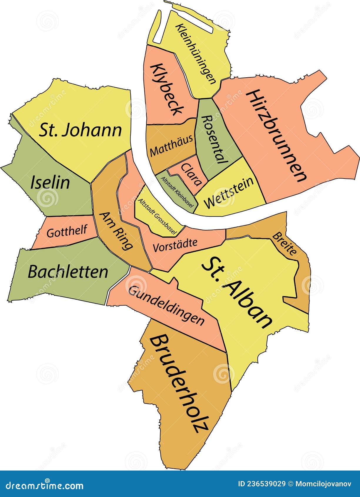 Pastel Districts Map of Basel, Switzerland Stock Vector - Illustration ...