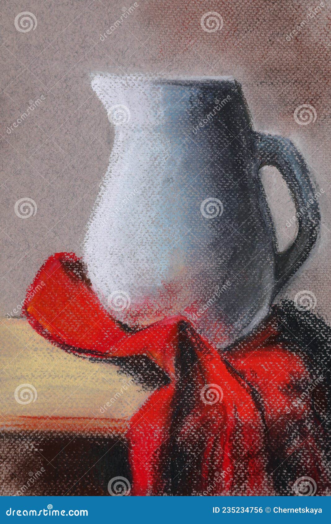 Pastel Drawing of Jug with Red Cloth on Table Stock Illustration ...