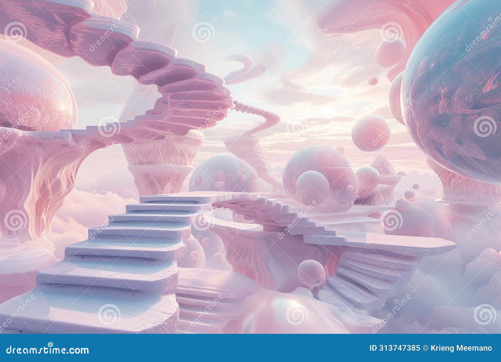 Pastel Dreamscape with Gravity Defying Structures Stock Illustration ...