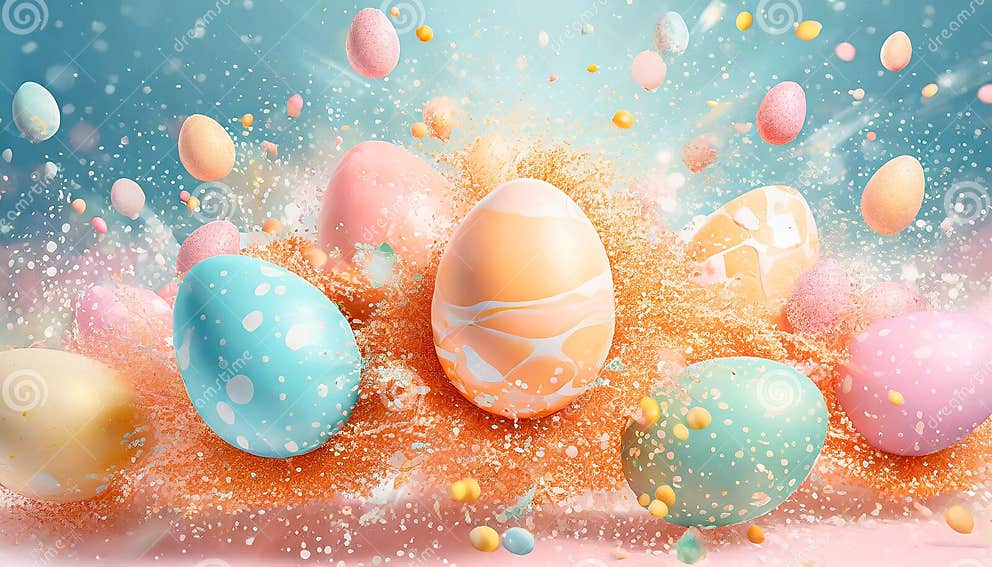 Pastel Easter Egg Explosion with Many Colorful Splashes. Color of the Year 2024 Stock ...