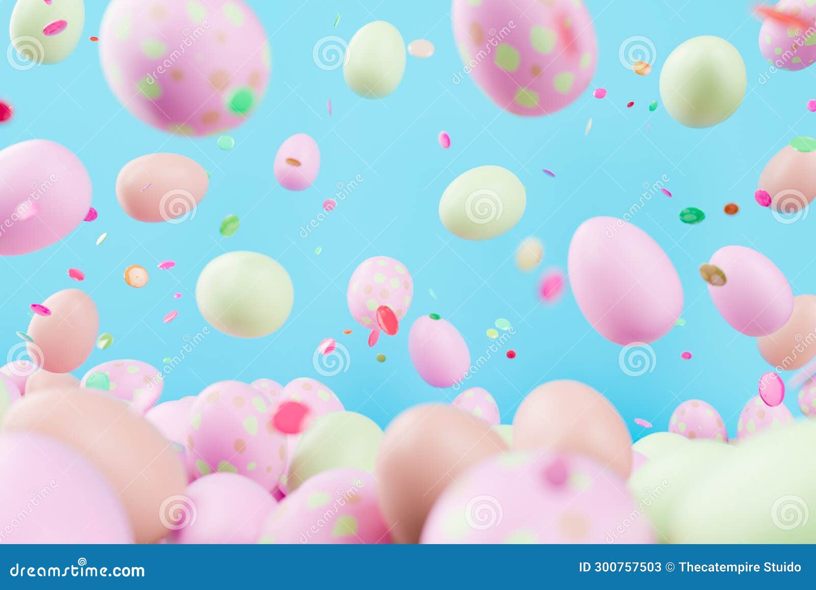 Pastel Easter Eggs and Confetti in Festive Celebration on Blue ...