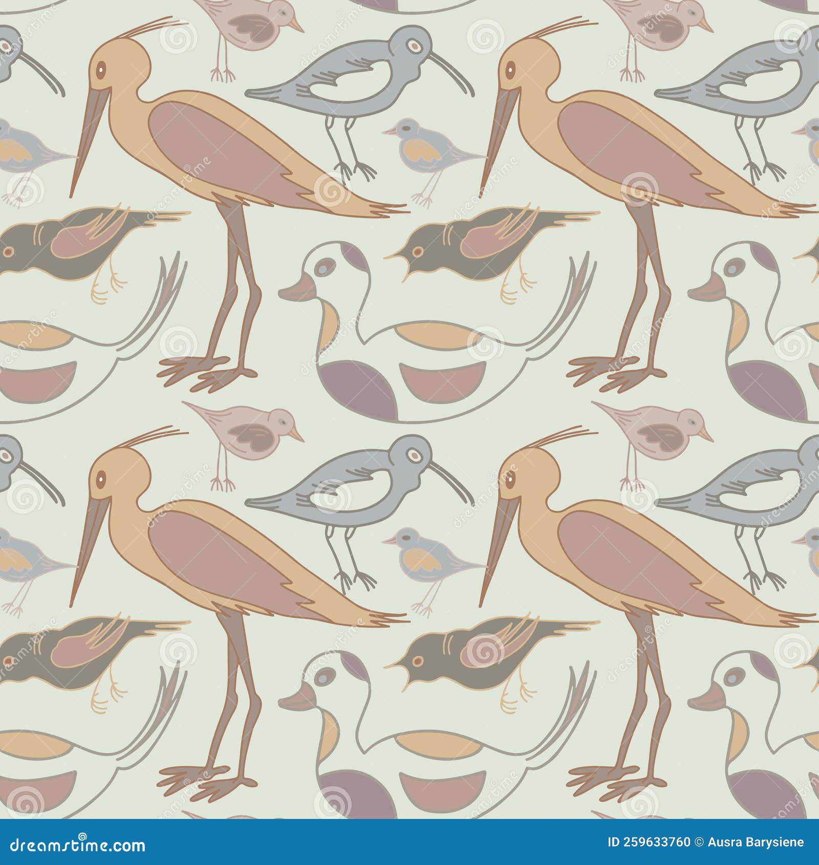 Pastel Flat Hand Drawn Birds Seamless Pattern. Stock Vector - Illustration of decoration ...