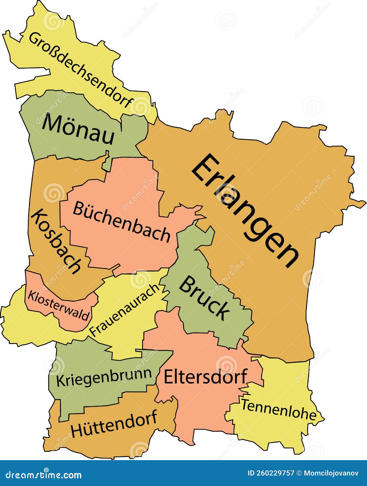 Pastel Tagged Districts Map Of ERLANGEN, GERMANY Cartoon Vector ... Pastel Tagged Districts Map Of ERLANGEN, GERMANY Cartoon Vector ...