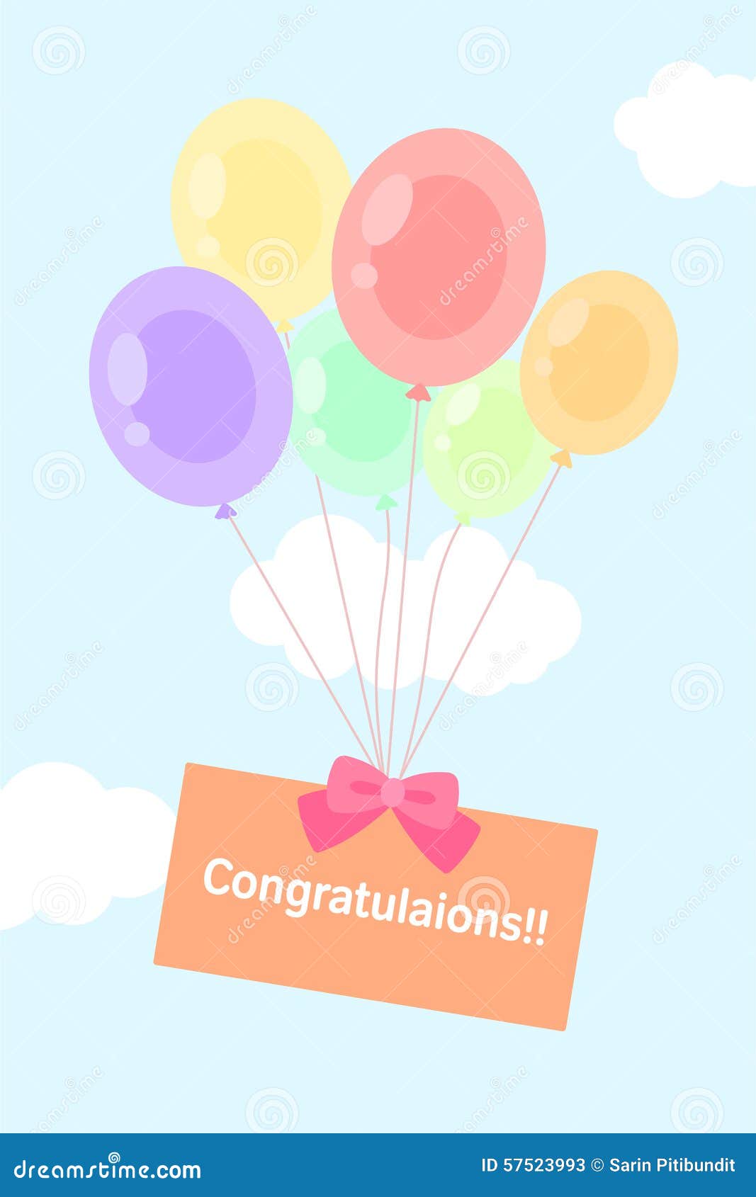 Pastel Float Balloon in Clear Sky with Congratulations Card Flat Stock ...