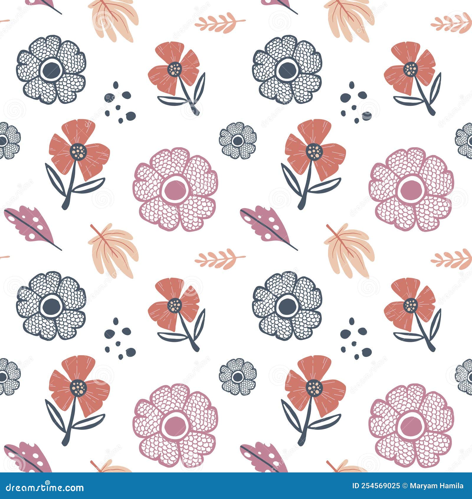 Pastel Floral Pattern in Hand Drawn Style and White Backdrop Stock ...