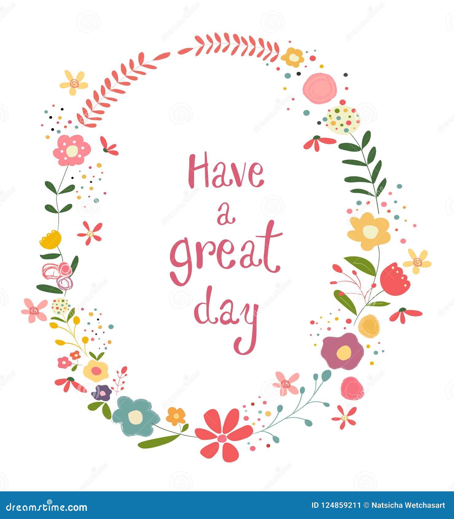 Pastel Flower Frame with Have a Great Day Words Stock Vector ...