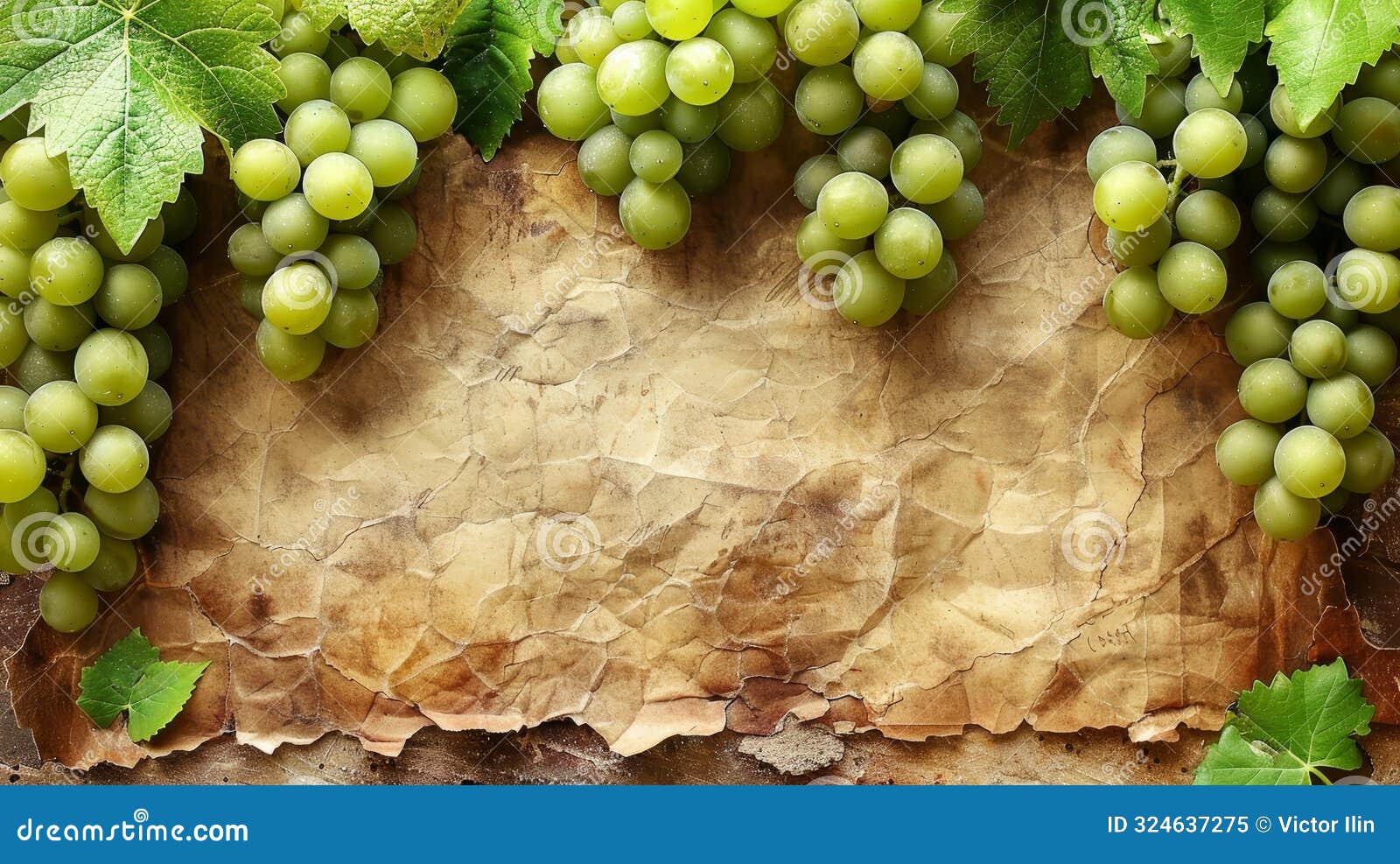 Pastel Frame Adorned with Grape Leaves and Clusters As a Perfect ...