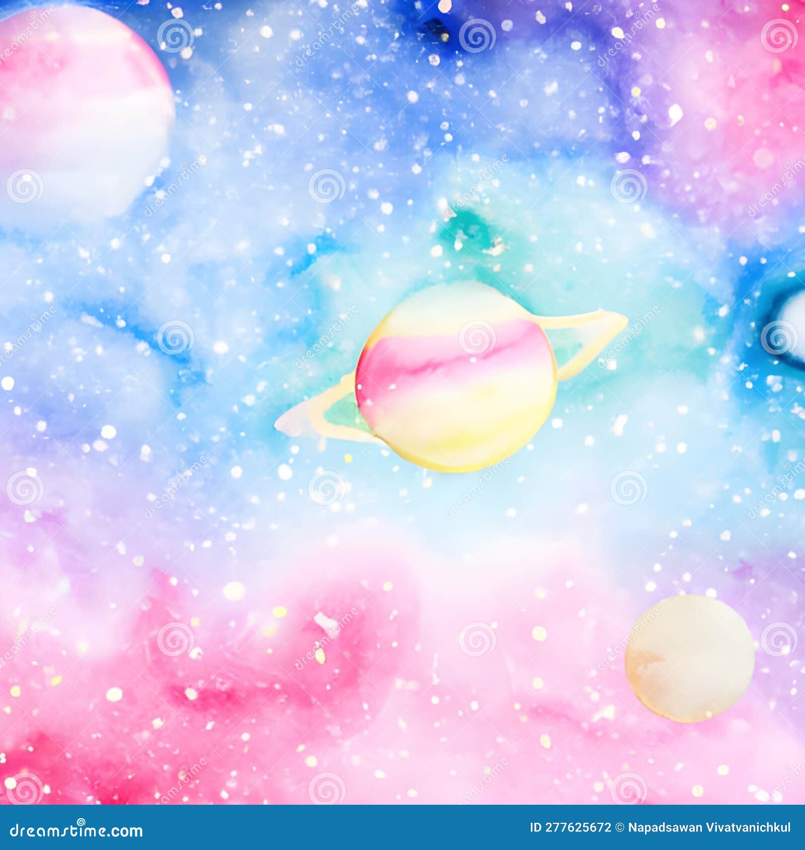Pastel Galaxy and Planet Watercolor Background. Generative AI. Stock ...