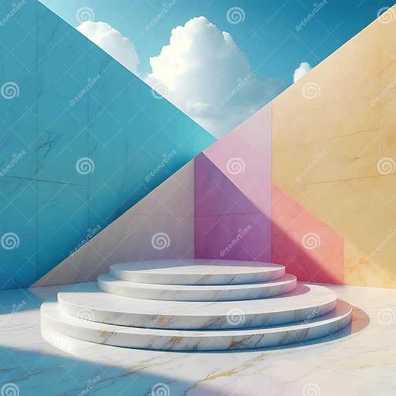 Pastel Geometry Marble Triangular Podium in Minimalistic Style Stock ...