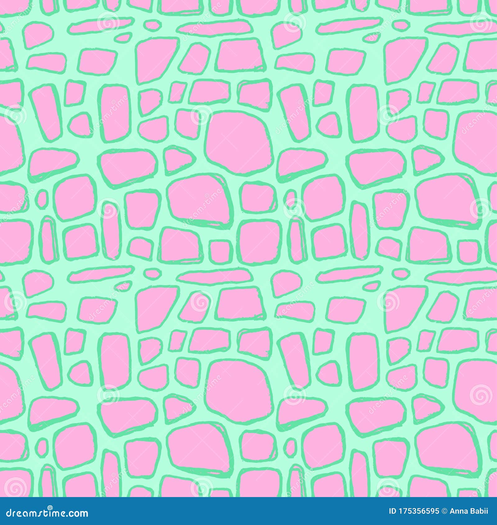 Pastel Handdrawn Seamless Pink and Green Pattern. Vector Illustration ...