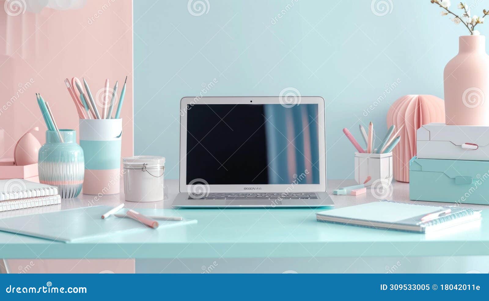 Pastel Home Office Setup stock illustration. Illustration of creative ...