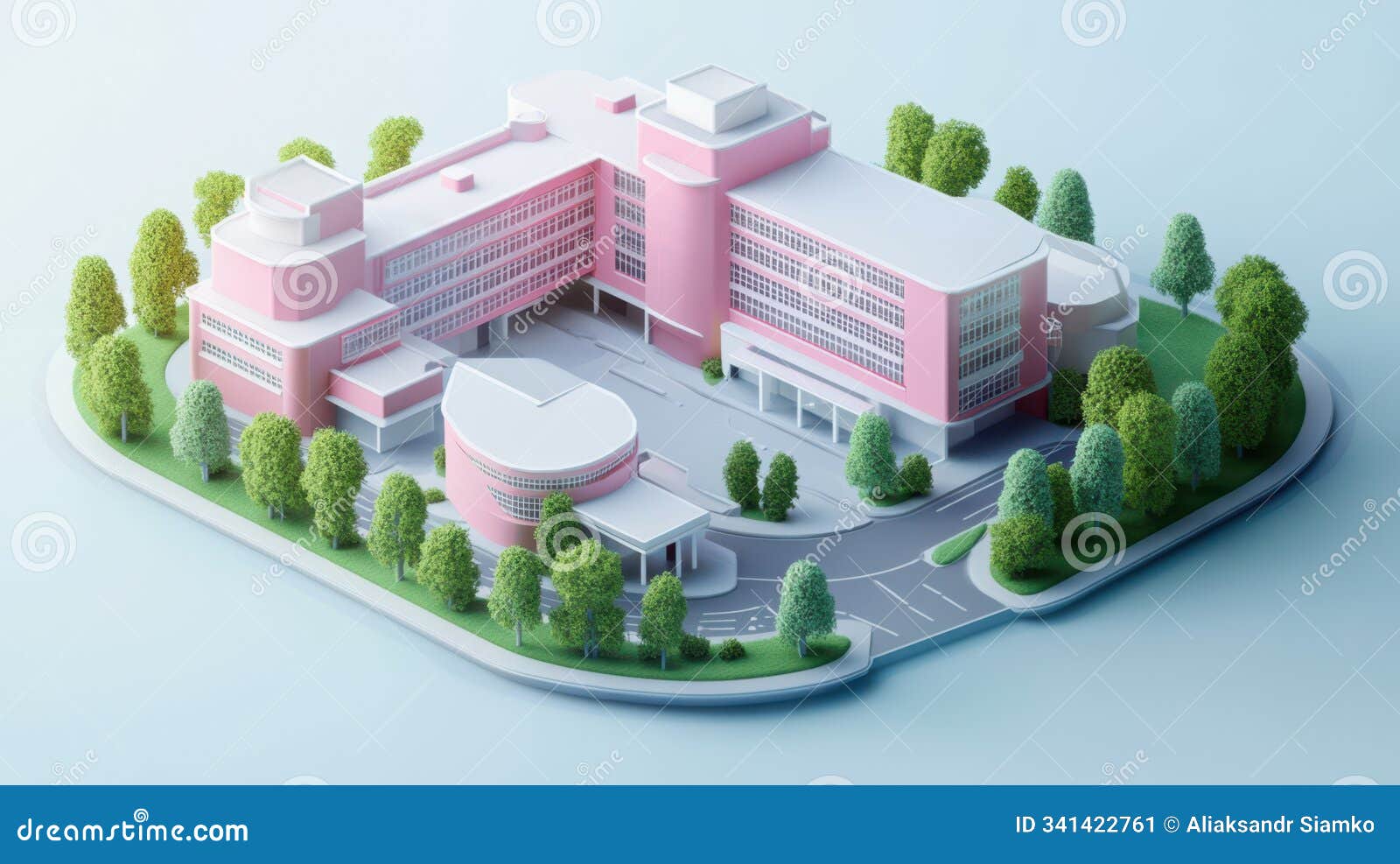 Pastel Hospital Model Isometric View Isolated 3D Render Stock ...