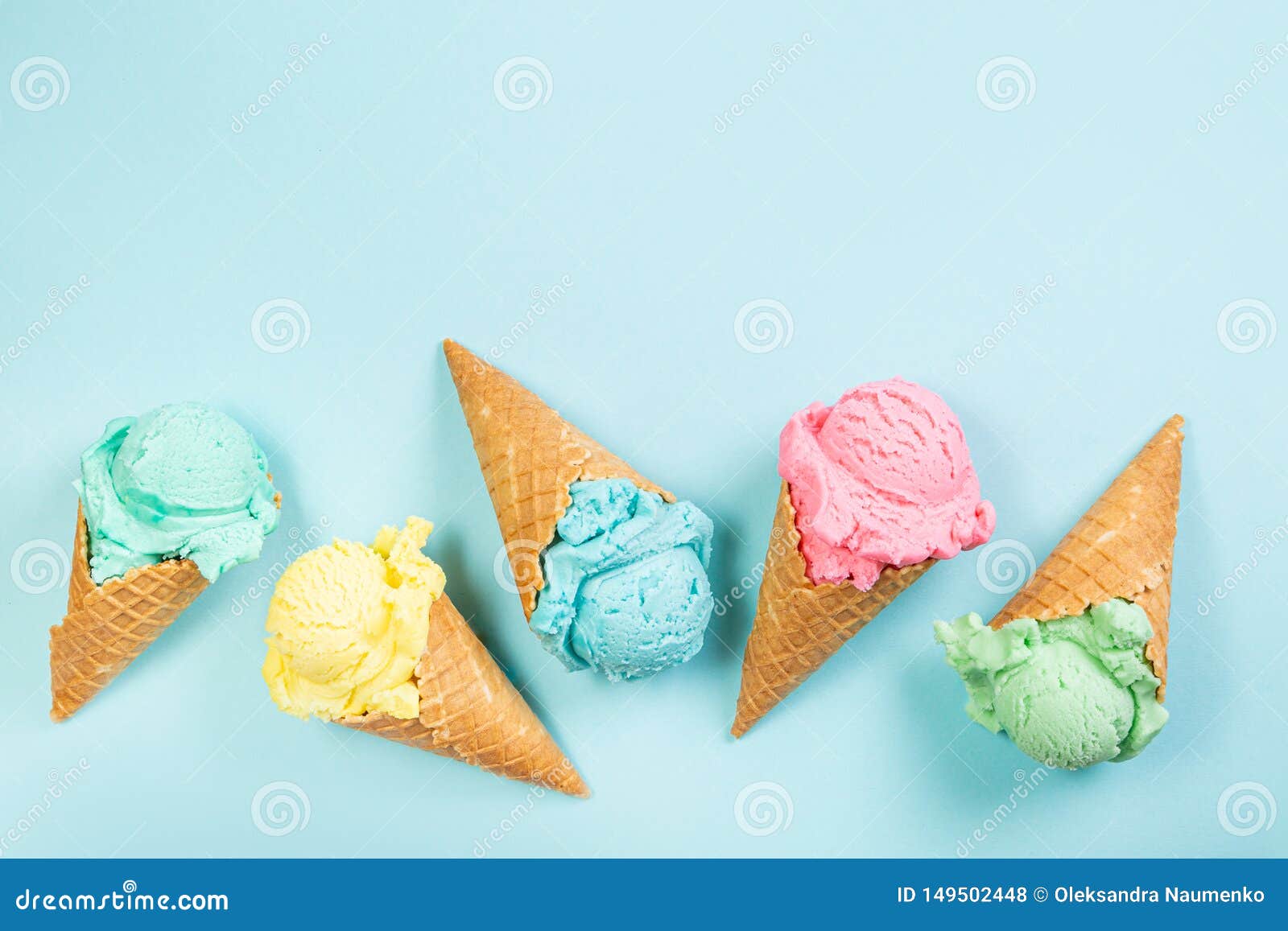 Pastel Ice Cream in Waffle Cones Stock Photo - Image of food, healthy ...