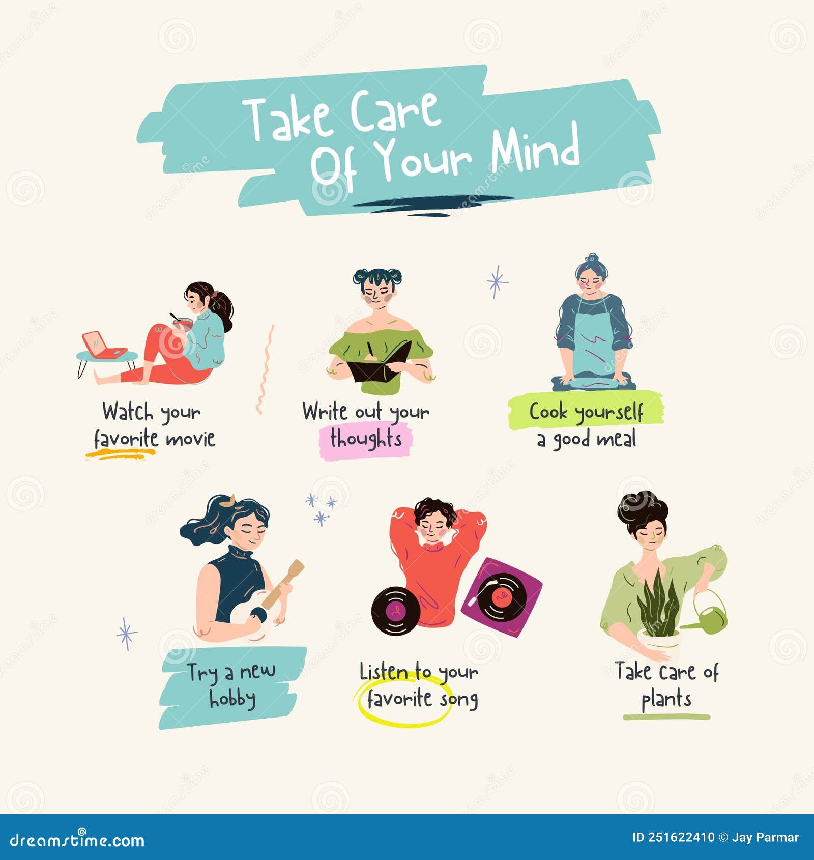 Pastel Illustrations Mental Health Tips Instagram Post Stock ...