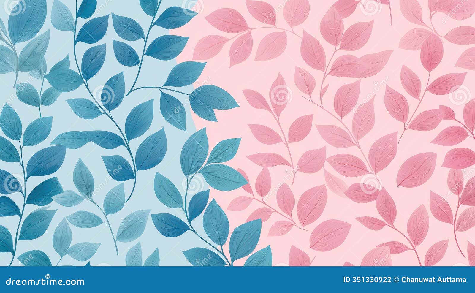 Pastel Leaf Pattern Pink Blue Botanical Background Design Stock ...