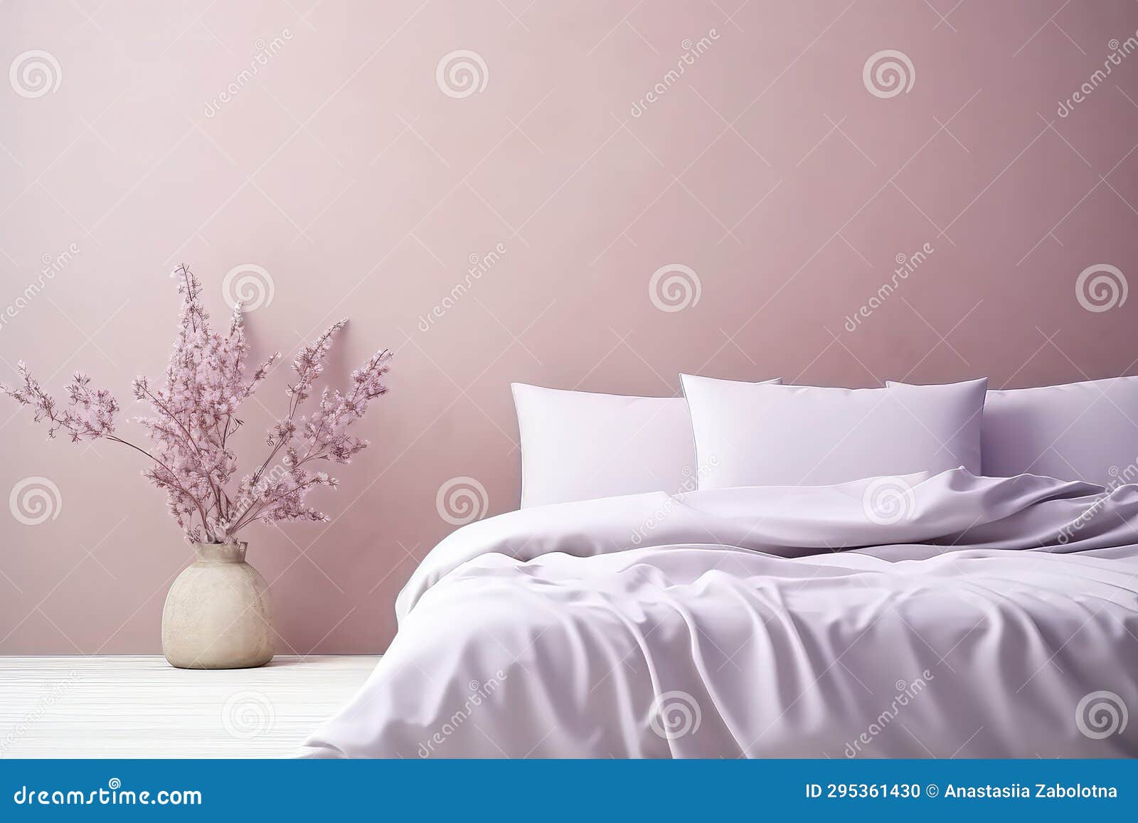 Pastel Mauve Backdrop Complements Mockup Bed with White Linens Stock ...