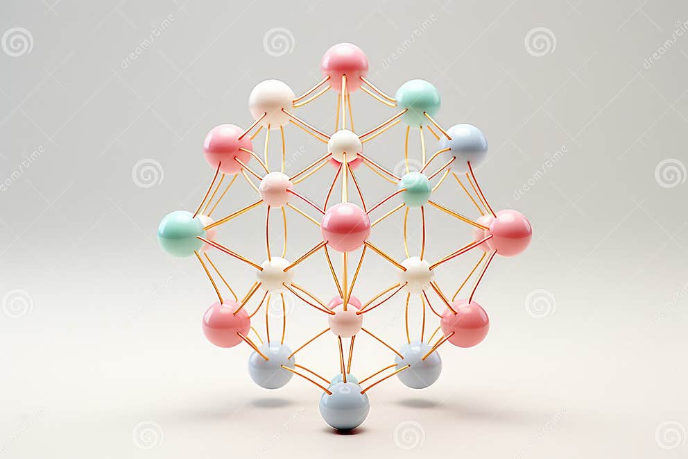 Pastel Molecular Model. Pastel-colored Spherical Nodes Connected by ...