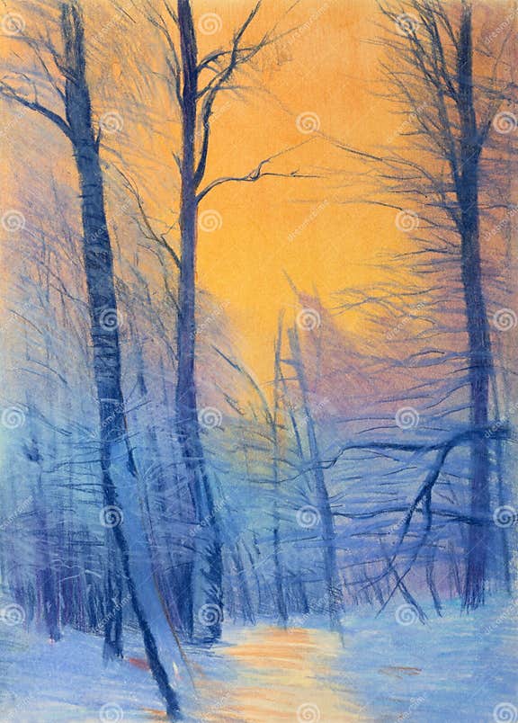 Pastel painting stock illustration. Illustration of blizzard - 38202952