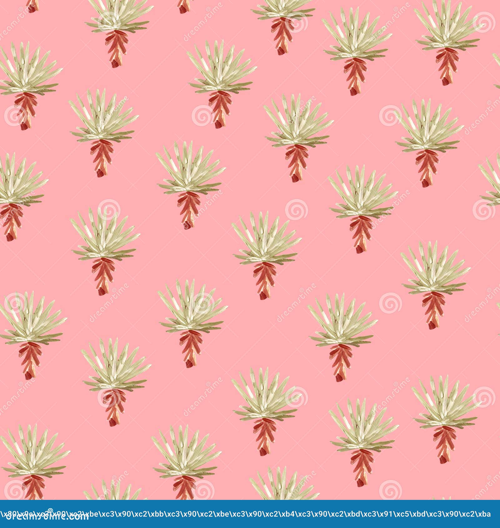 Pastel Palm Tree Drawing on Pink Seamless Pattern Stock Illustration ...