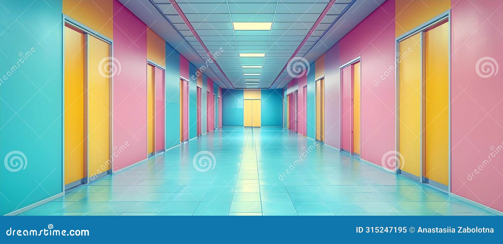 Symmetrical Office Corridor With Blue Cubicles. Concept Office Design ...