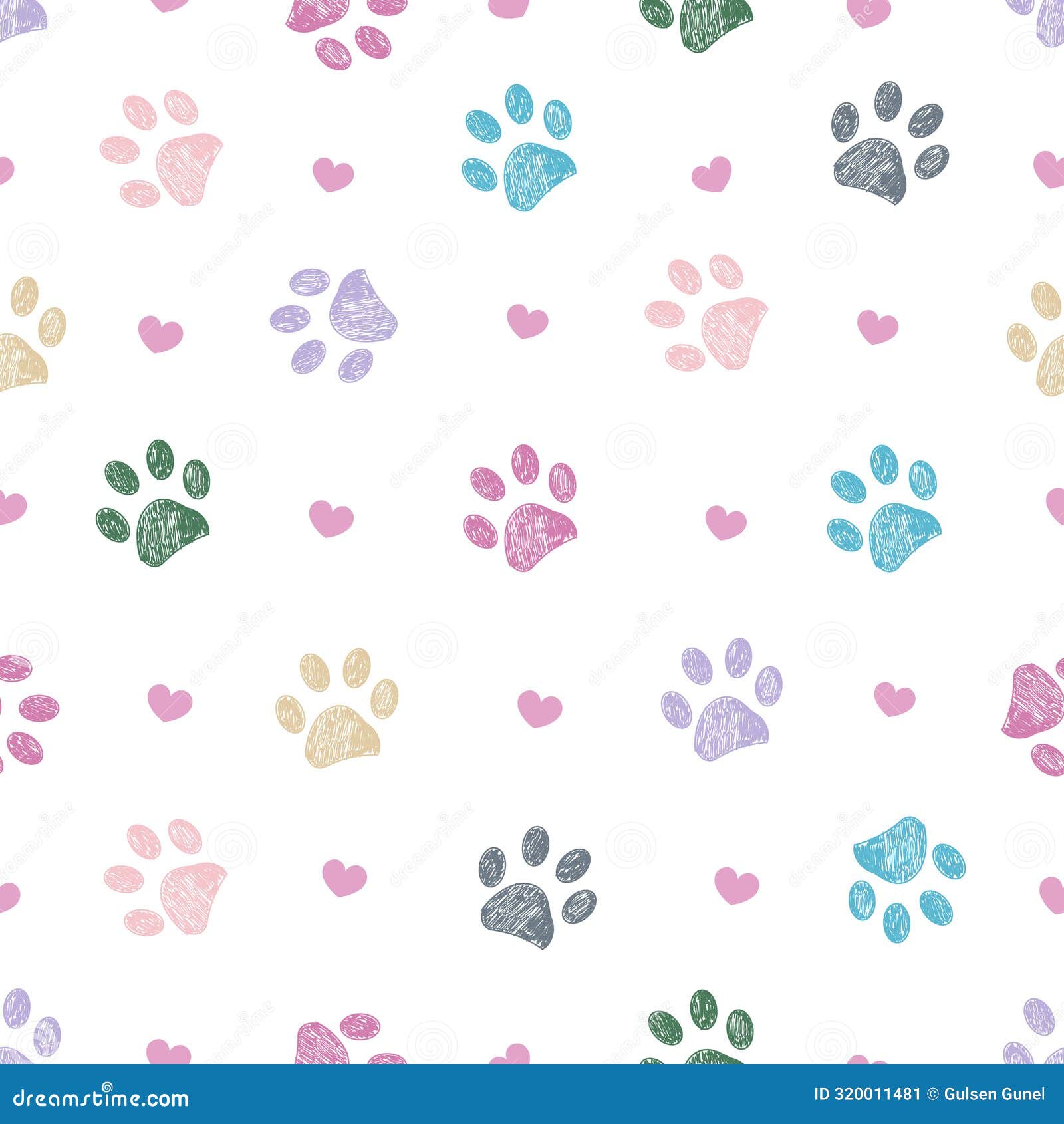 Pastel Paw and Hearts. Seamless Fabric Design Pet Lover Pattern Stock ...