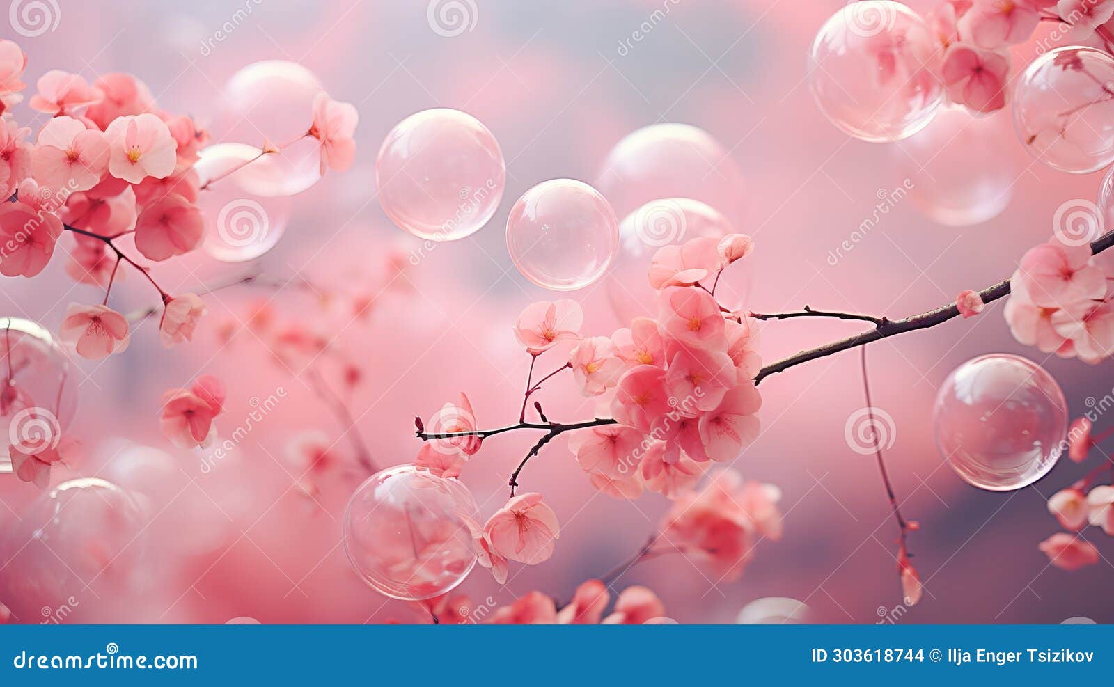 Whimsical Bubbles On Ethereal Pink Background With Watercolor Effect ...