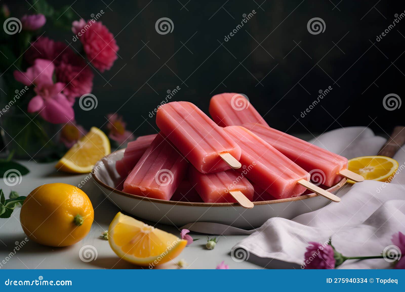 Pastel Pink Lemonade Popsicles Ice Cream And Lemon Stock Illustration