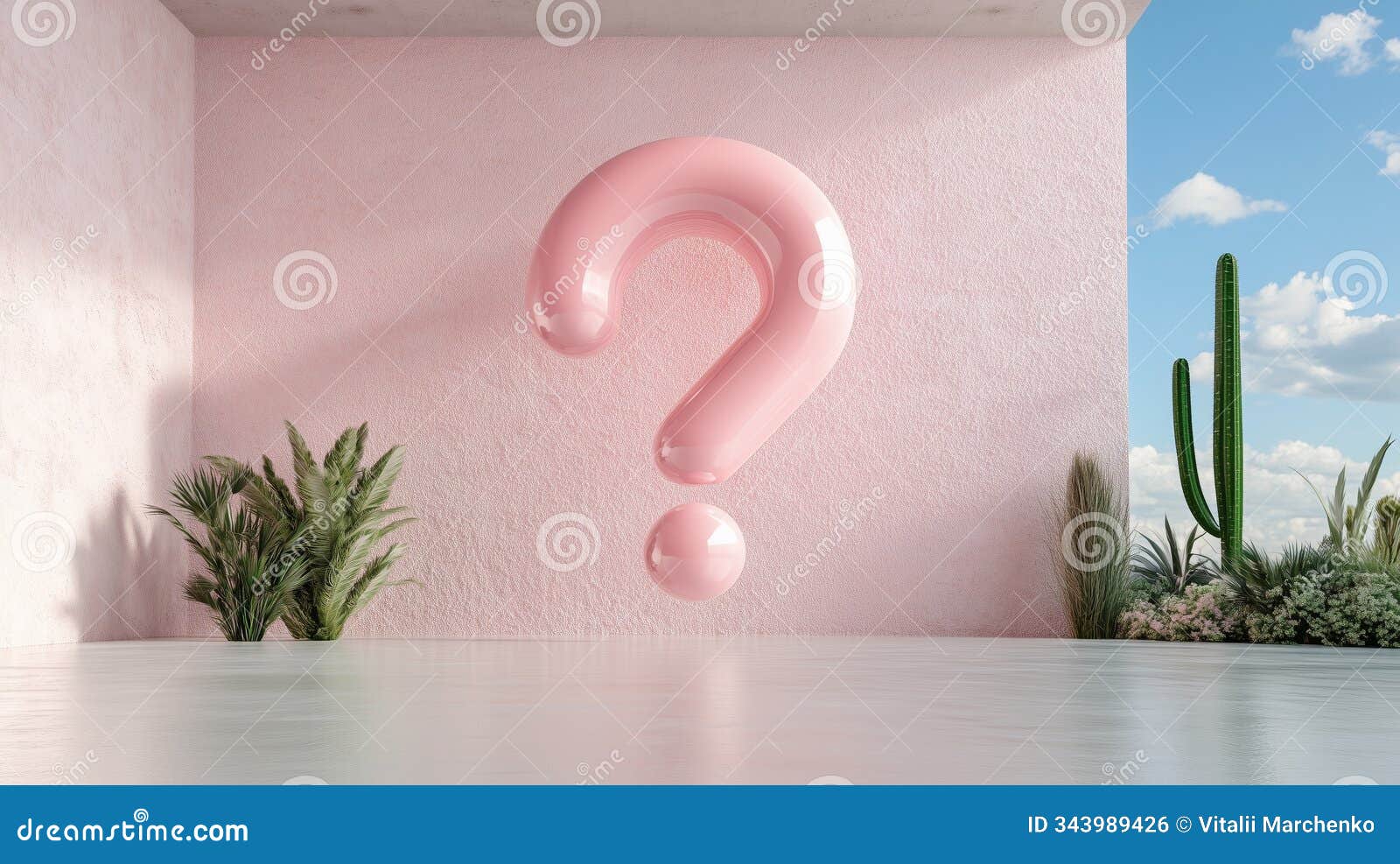 Pastel Pink Question Mark on Pink Wall in Outdoor Minimalist Setting ...
