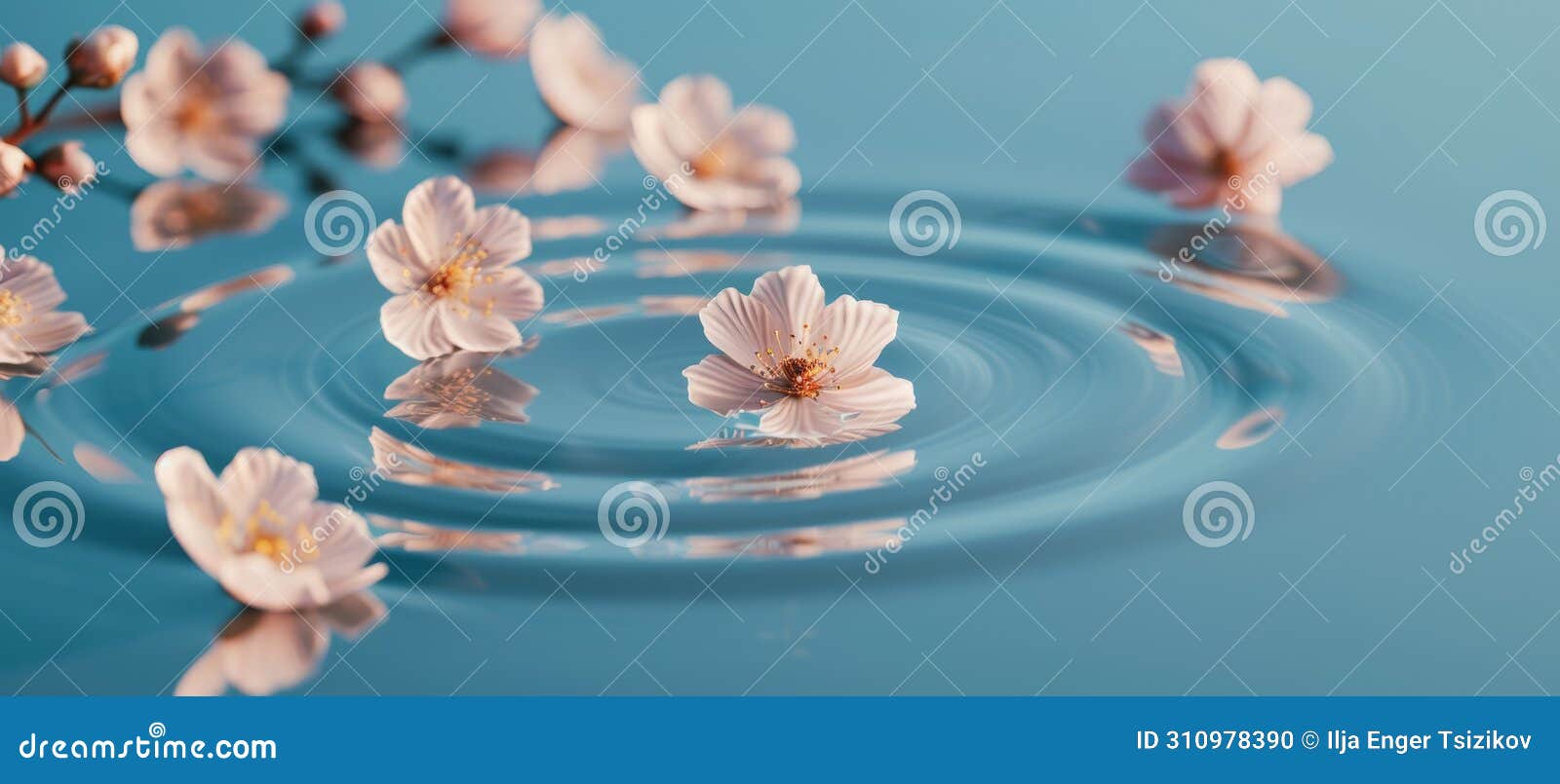 Pastel Ponds Reflecting Spring Blooms Abstract Background with Soft ...