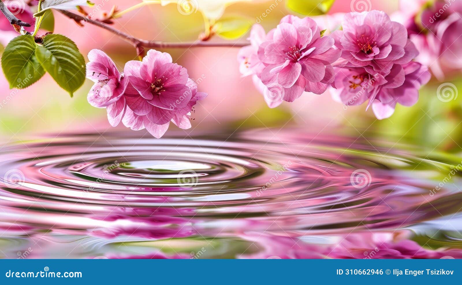 Pastel Ponds Reflecting Spring Blooms, Abstract Background with Soft ...