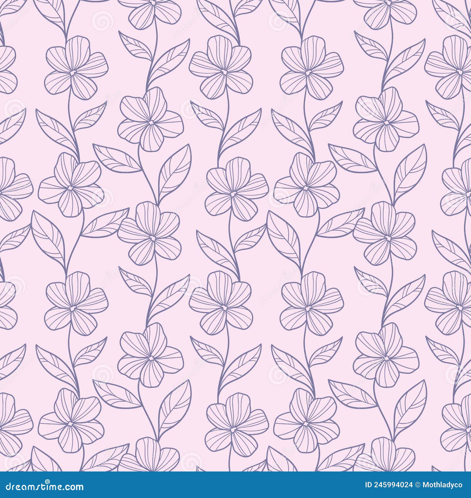 Pastel Purple Floral Vector Pattern, Seamless Background with Flower ...