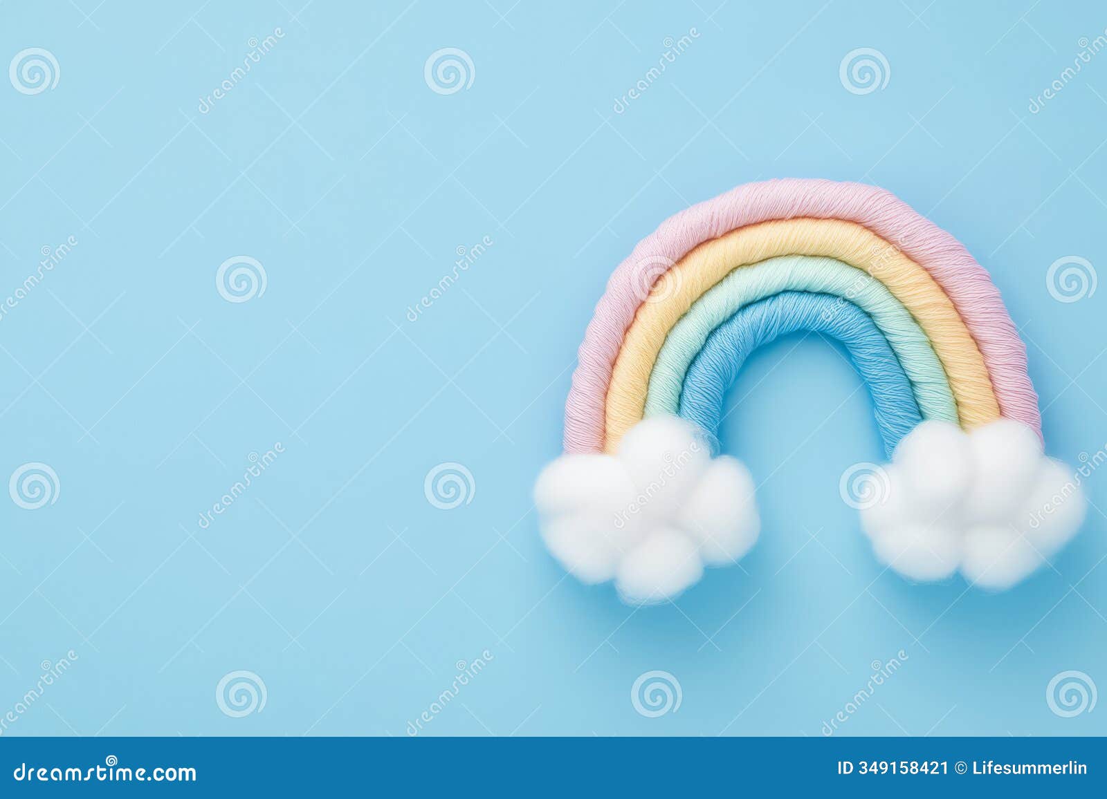 Pastel Rainbow with Fluffy Clouds on Light Blue Background Stock Image ...