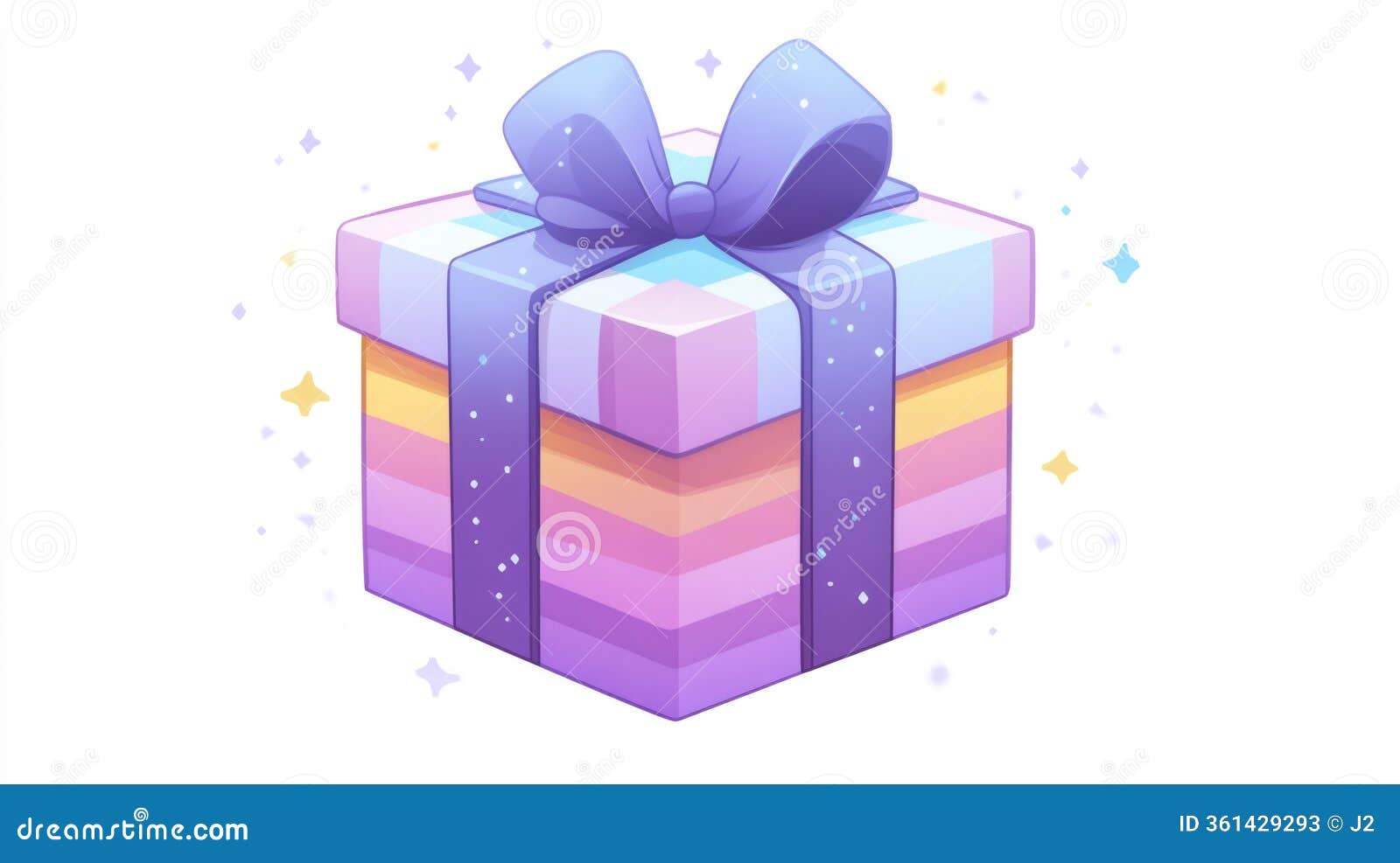 Pastel Rainbow Gift Box with Bow and Sparkles on White Background Stock ...