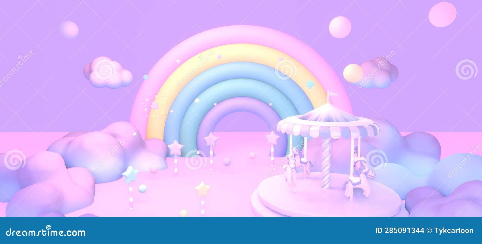 Pastel Rainbow Land with Carousel Stock Illustration - Illustration of ...