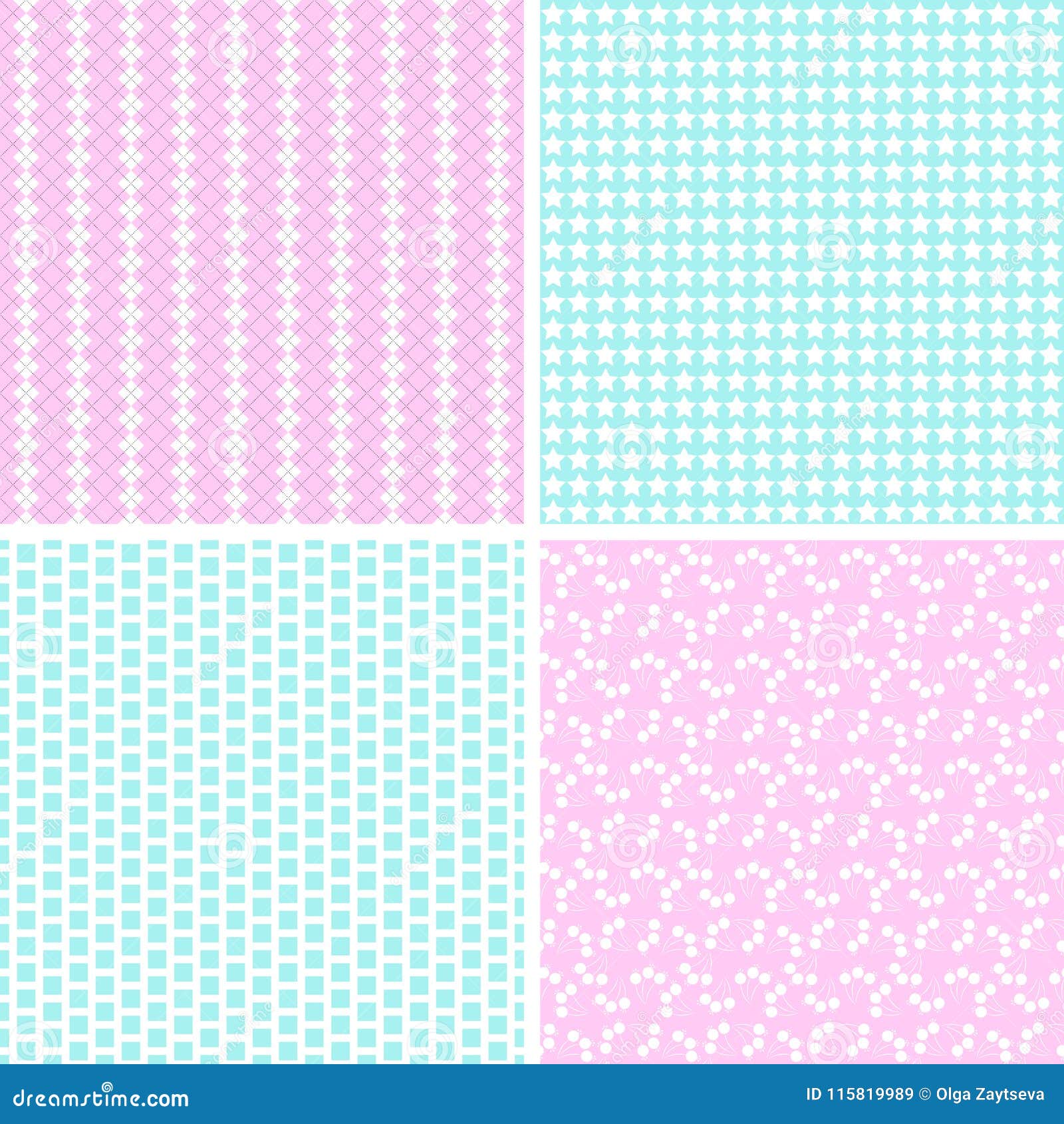 4 Pastel Retro Different Seamless Patterns Tiling. Stock Illustration ...