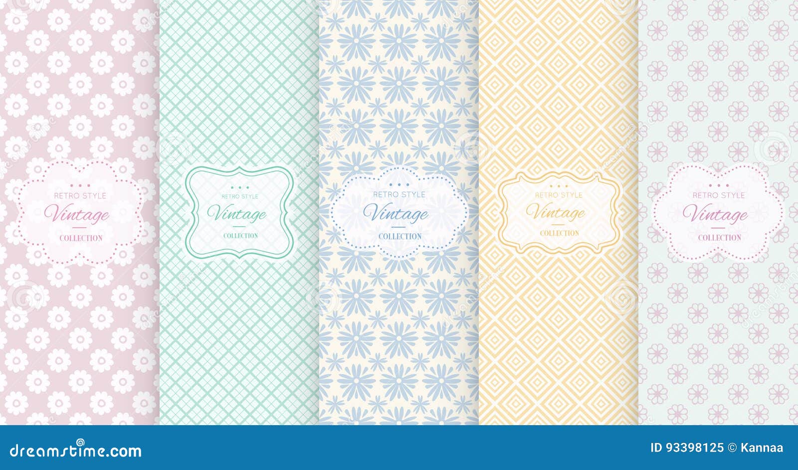 Pastel Retro Different Vector Seamless Patterns Stock Vector ...