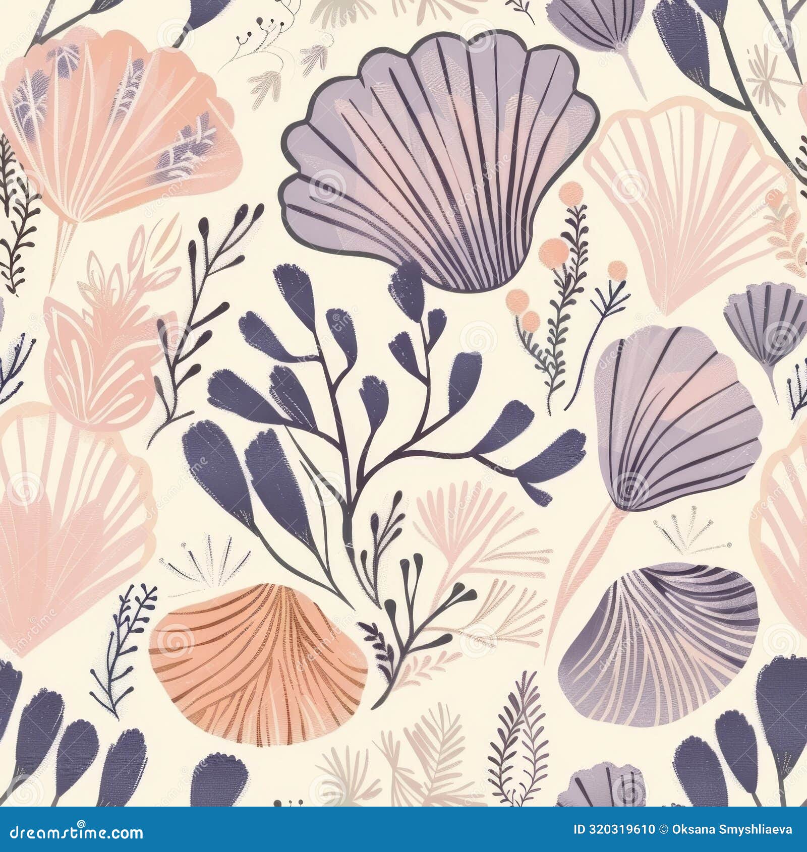 Pastel Seashell and Botanical Pattern Wallpaper Design Stock Photo ...