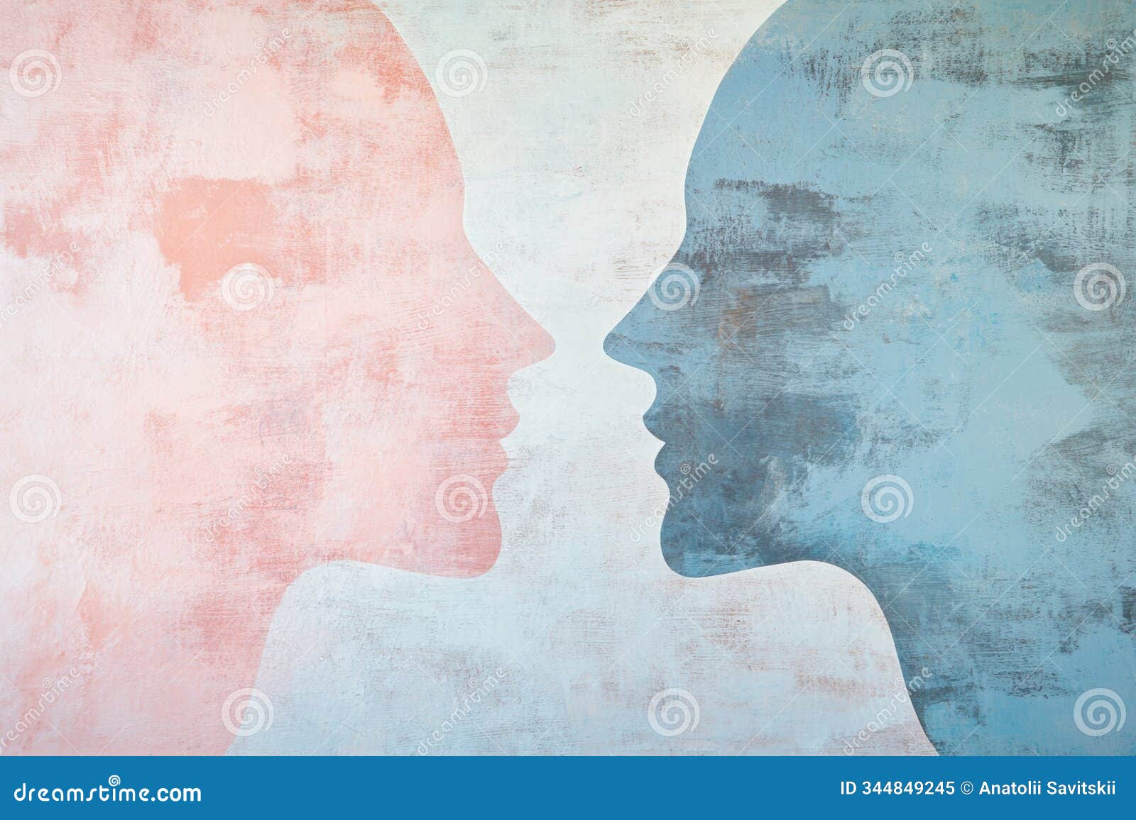 Pastel Silhouettes of Two Faces in Profile Communicate Deep Emotional ...