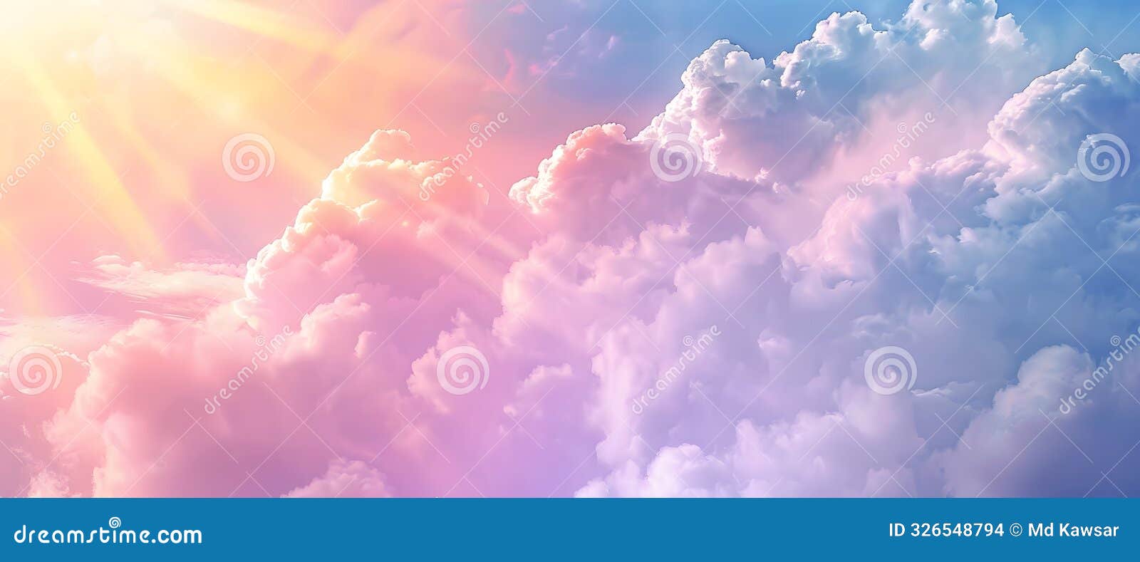 Pastel Sky with Sun Rays and Clouds Stock Illustration - Illustration ...
