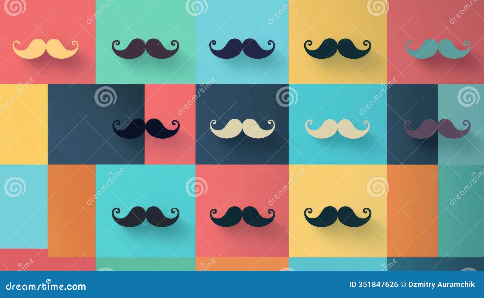 Pastel Squares Adorned with a Colorful Mustache Pattern, Representing ...