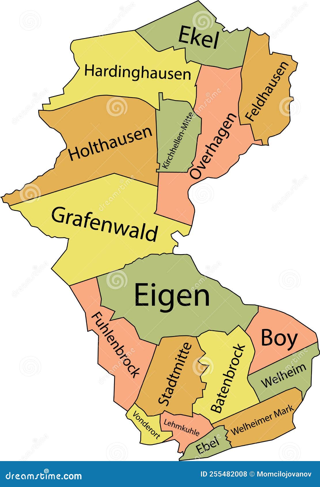 Pastel Tagged Districts Map of BOTTROP, GERMANY Stock Vector ...