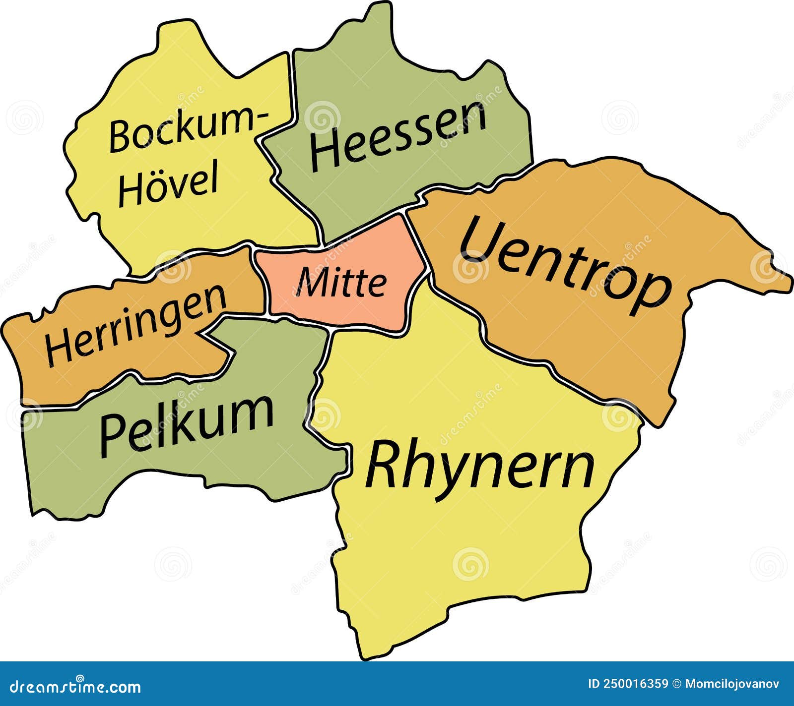 Pastel Tagged Districts Map of HAMM, GERMANY Stock Vector ...
