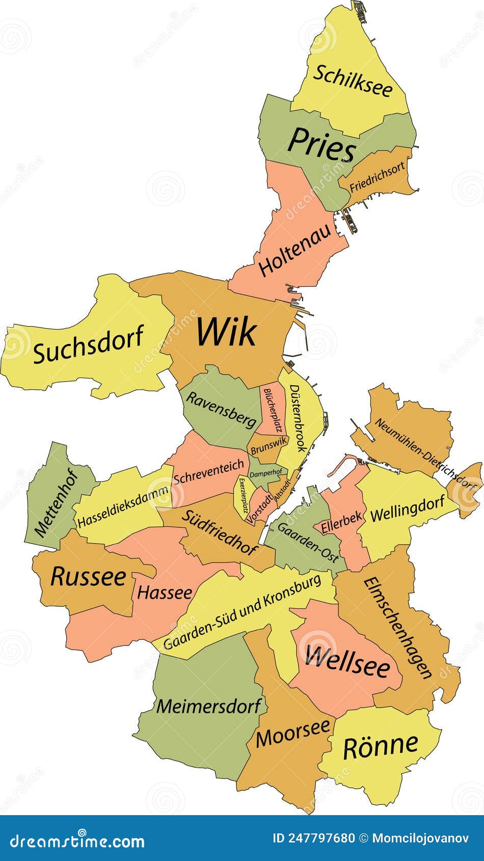 Pastel Tagged Districts Map of KIEL, GERMANY Stock Vector ...