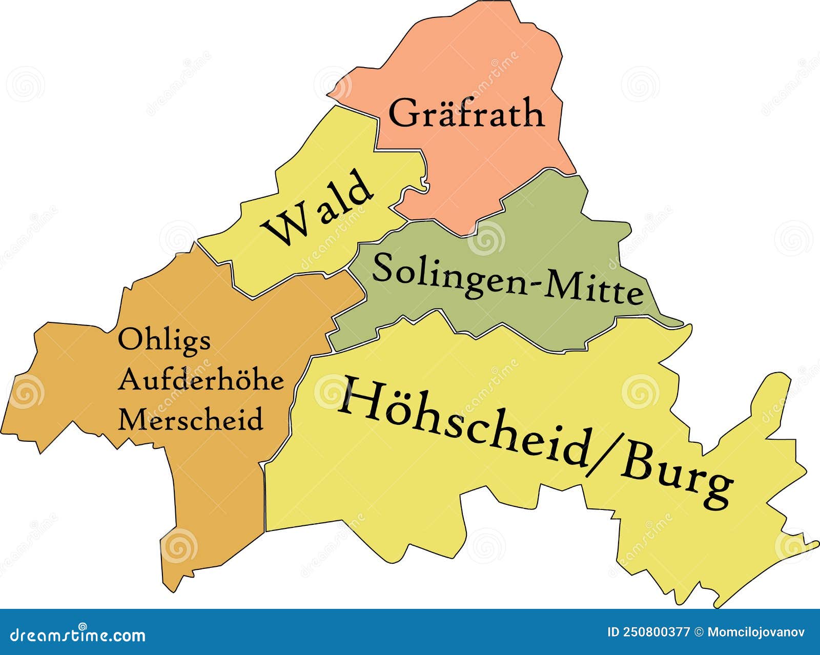 Pastel Tagged Districts Map of SOLINGEN, GERMANY Stock Vector ...