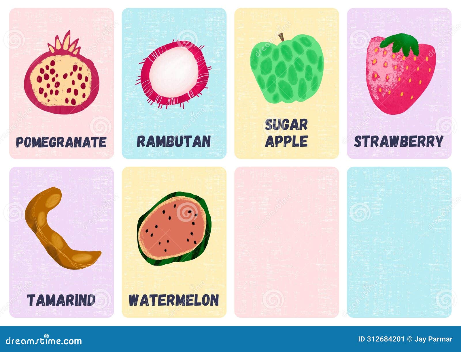 Pastel Textured Food Flashcard - 4 Stock Illustration - Illustration of ...