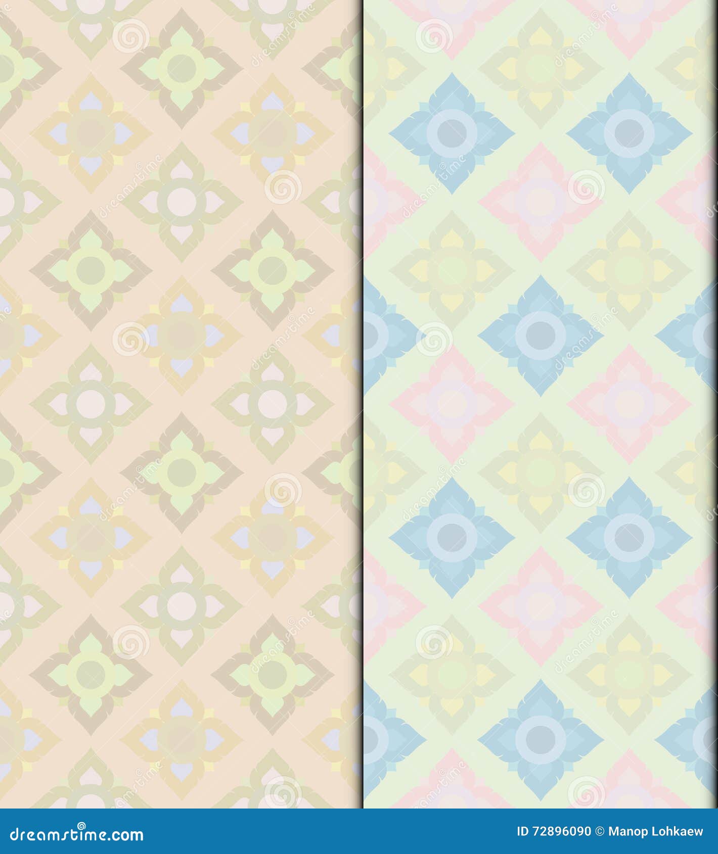 Pastel Thai Vintage Seamless Patterns Vector Abstract Background Stock ...