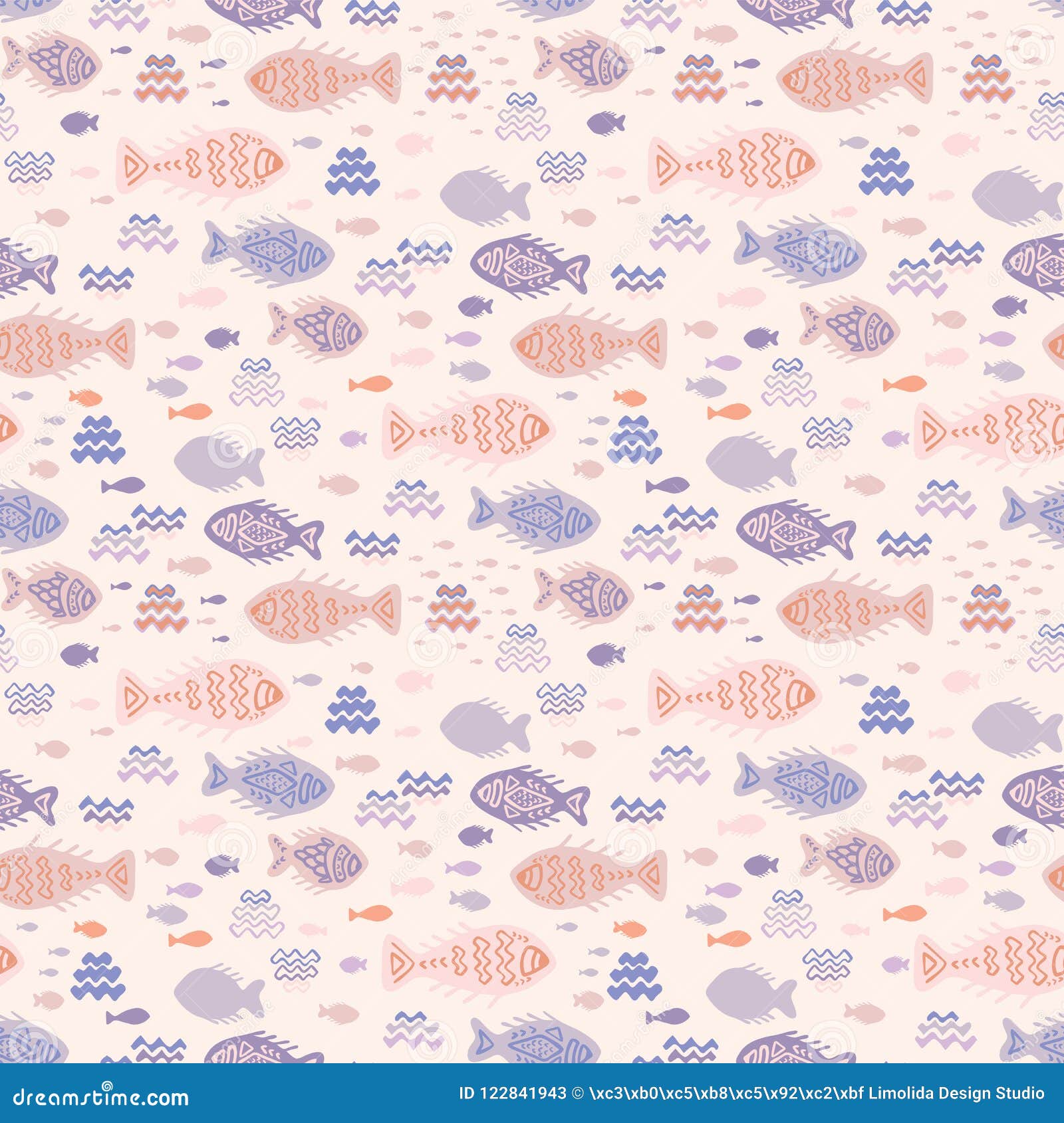 Pastel Tiny Fish Doodles stock vector. Illustration of marine - 122841943