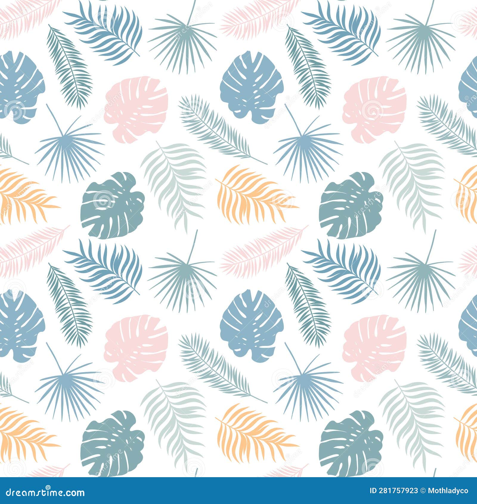Pastel Tropical Leaf Pattern With Scattered Leaves, Jungle Background Cartoon Vector ...