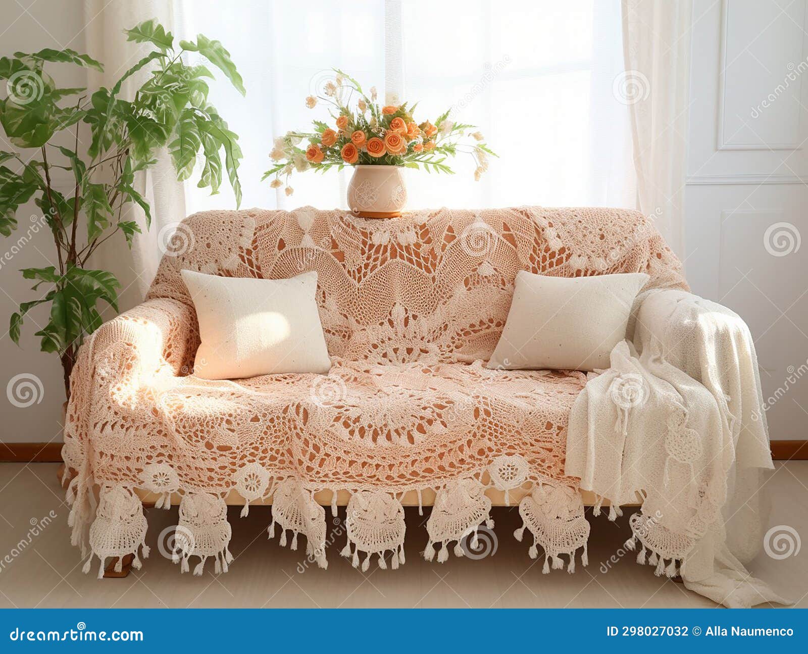 Pastel Two-tone Sofa Cover Handmade Crochet in Lace Stock Illustration ...